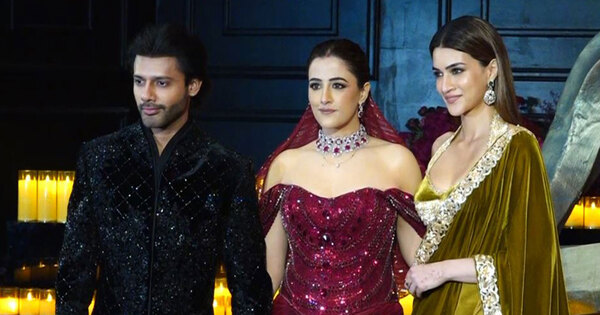 Nupur Sanon's dazzling red gown turns heads at Mumbai reception, Kriti ...