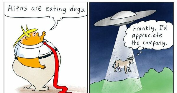 CARTOONS: Donald Trump aliens are eating dogs