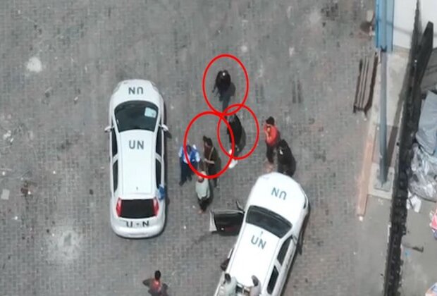 Aerial footage shows Palestinian gunmen in UNRWA Rafah facility