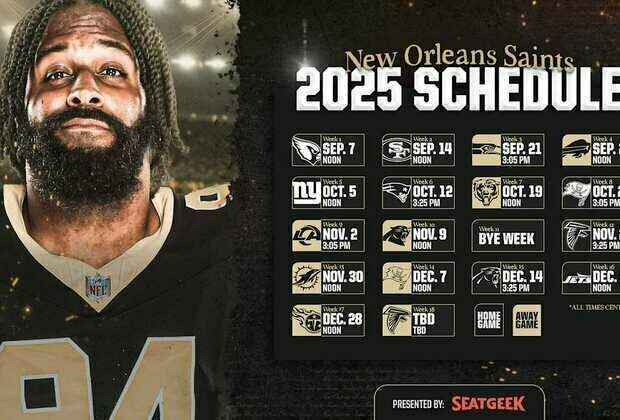 New Orleans Saints 2025 schedule presented by SeatGeek announced