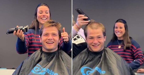 Drake Maye gets buzz cut at annual Saving by Shaving charity event