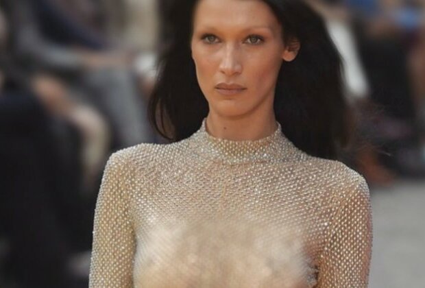 Bella Hadid takes over Paris Fashion Week in sheer Stella McCartney catsuit