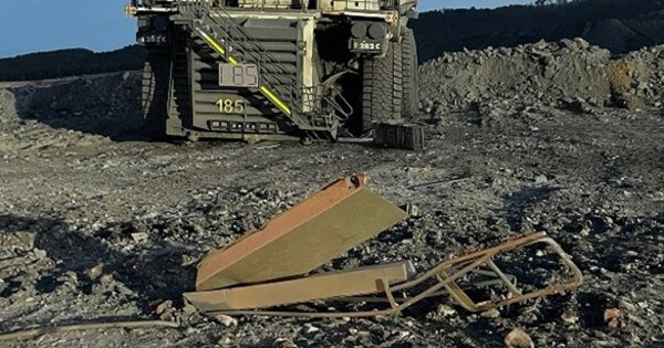 Fire extinguisher goes flying after tyre bursts