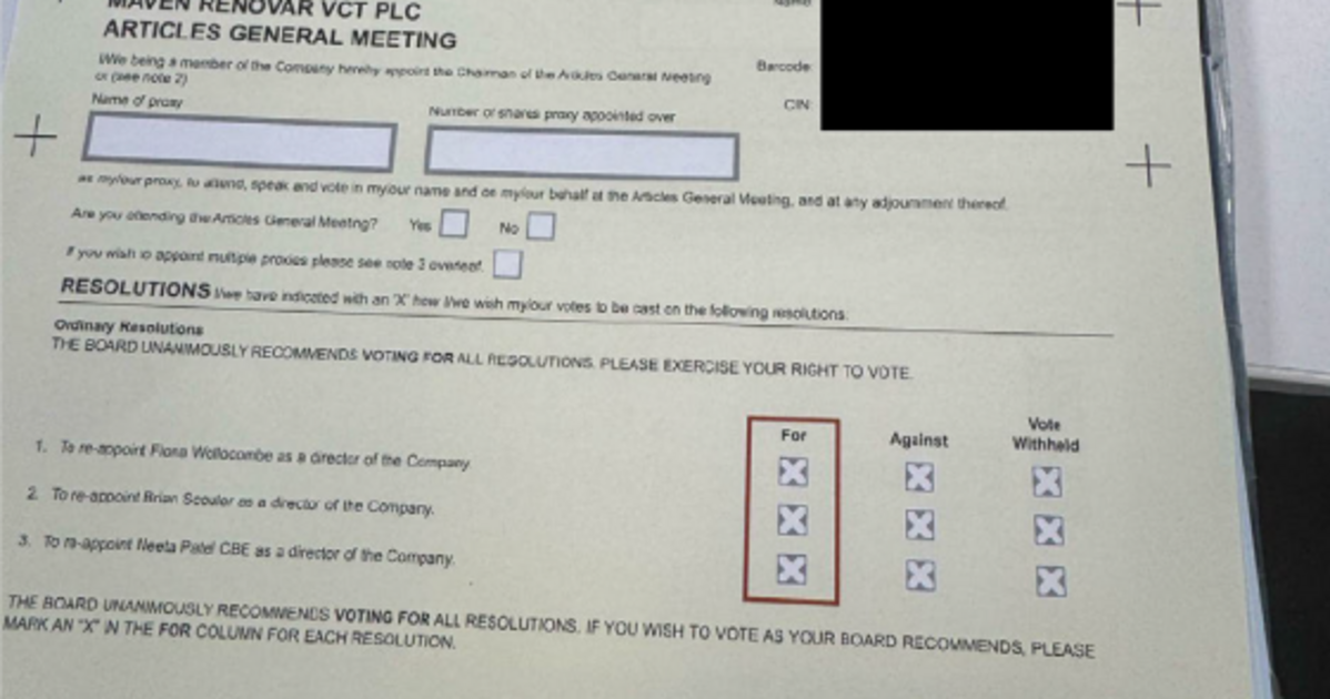 Maven Renovar VCT proxy voting form incontrovertible despite activists ...
